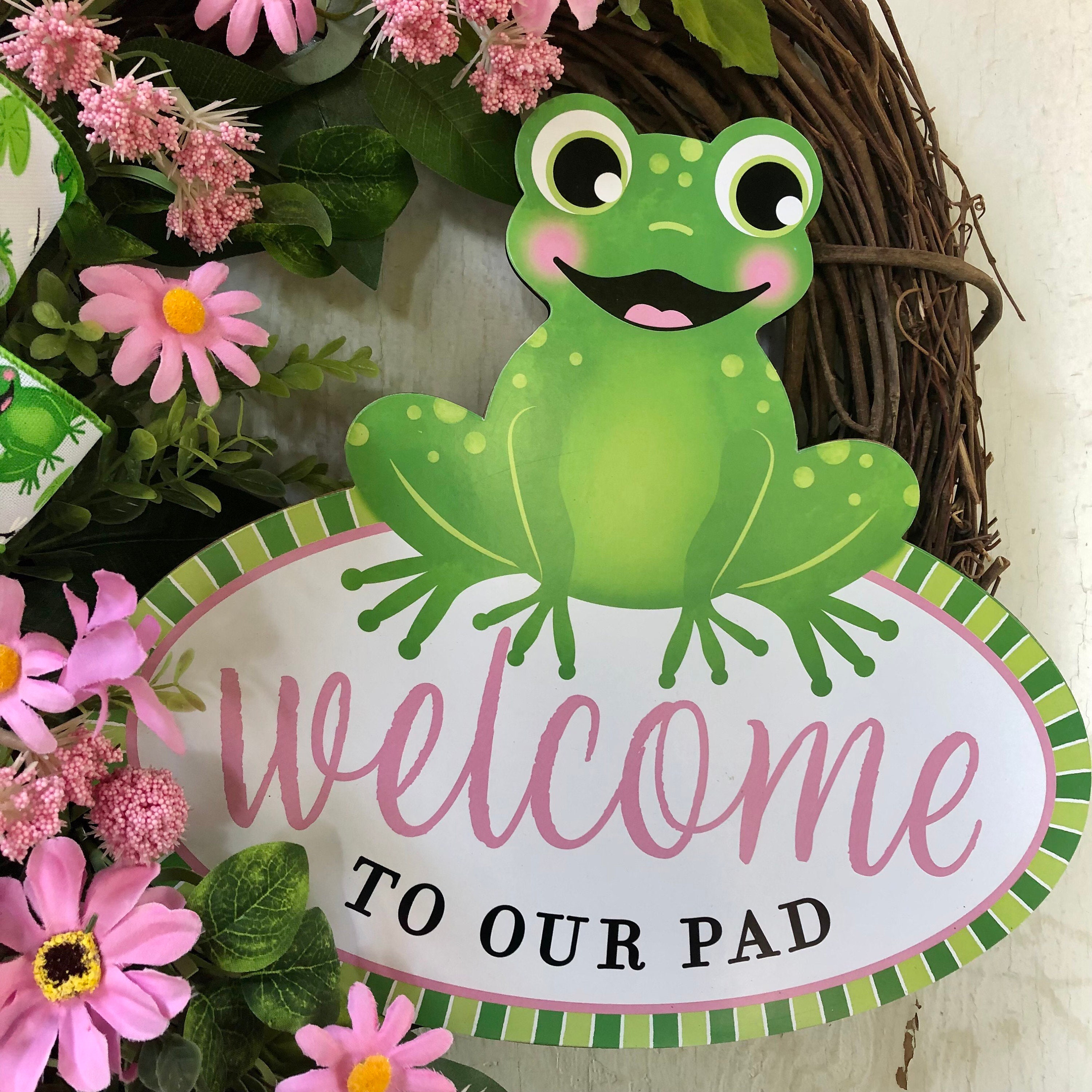 Frog "welcome to Our Pad" Spring Summer Porch Door Entryway Wreath ...