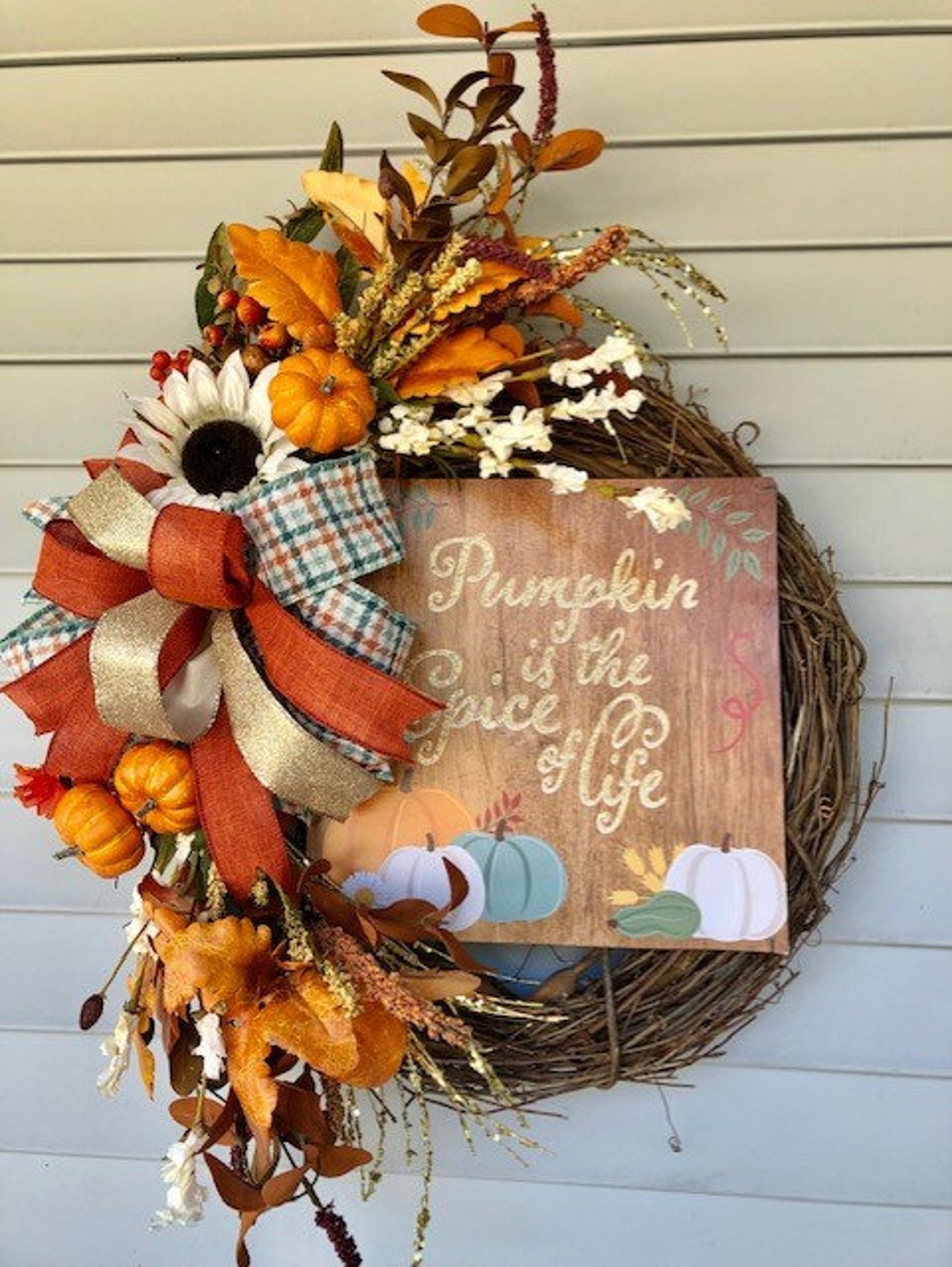 Autumn Fall Grapevine Wreath, Fall Sunflower Grapevine Pumpkin Spice ...