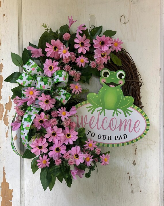 Frog welcome to Our Pad Spring Summer Porch Door - Etsy