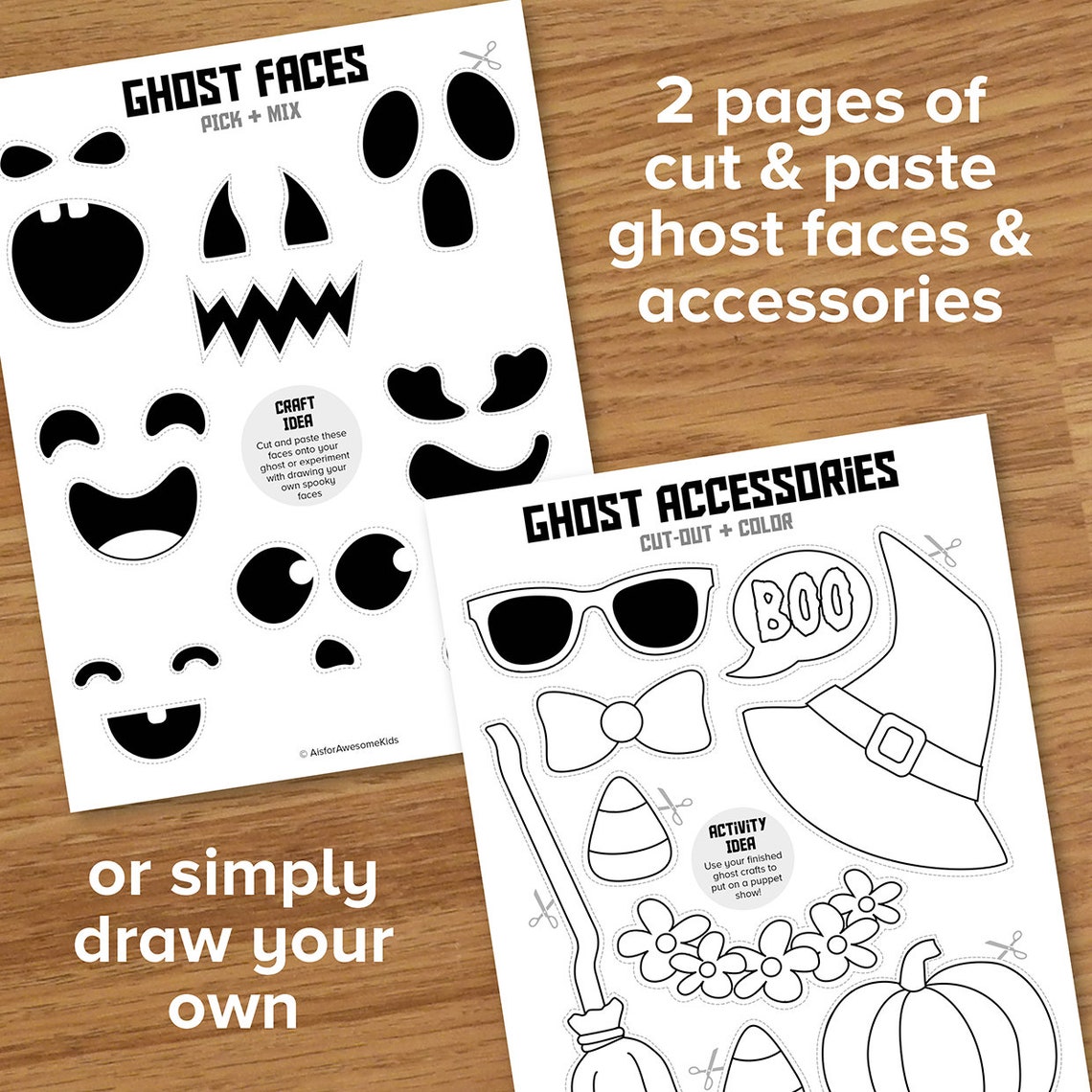Ghosts Cut & Paste Crafts, Halloween Party Decoration Kit, Kids DIY ...