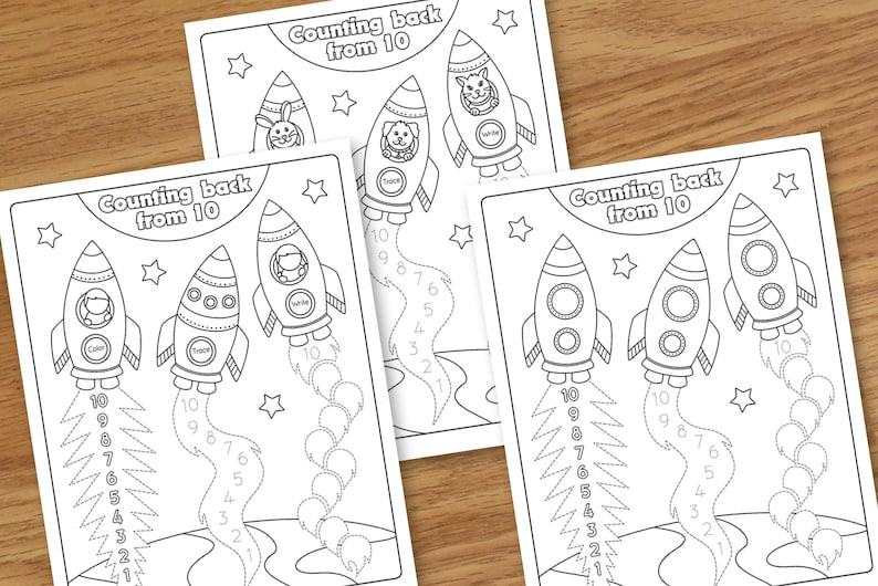 Rocket Countdown Worksheet Kids Count Back From 10 Activity - Etsy