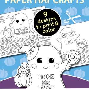Halloween Paper Hat Crafts, Cute Ghost Trick or Treat Dress-up Crown ...