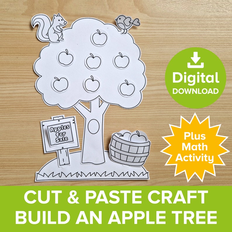 Build an Apple Tree Cut & Paste Craft, Fall Fruit Coloring Page ...