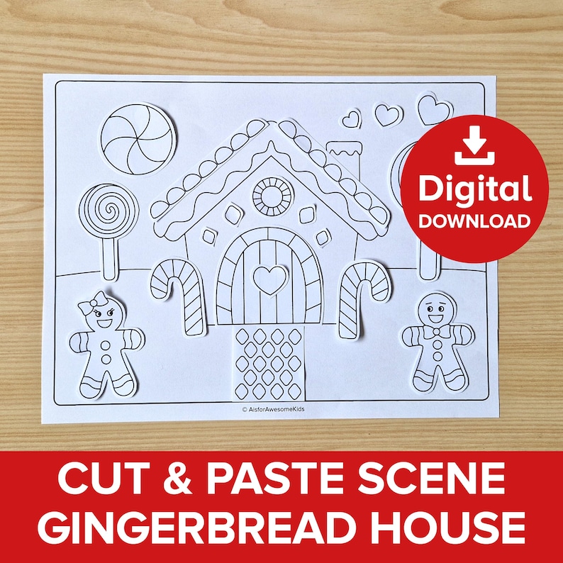 Gingerbread House Scene Cut & Paste, Build a Christmas Candy Cottage ...