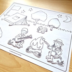 Camping Scene Cut & Paste Craft, Scout Camp Site Coloring Page Activity ...