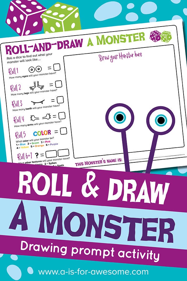 Roll & Draw a Monster Drawing Prompt Activity, Kids Halloween Dice Game ...