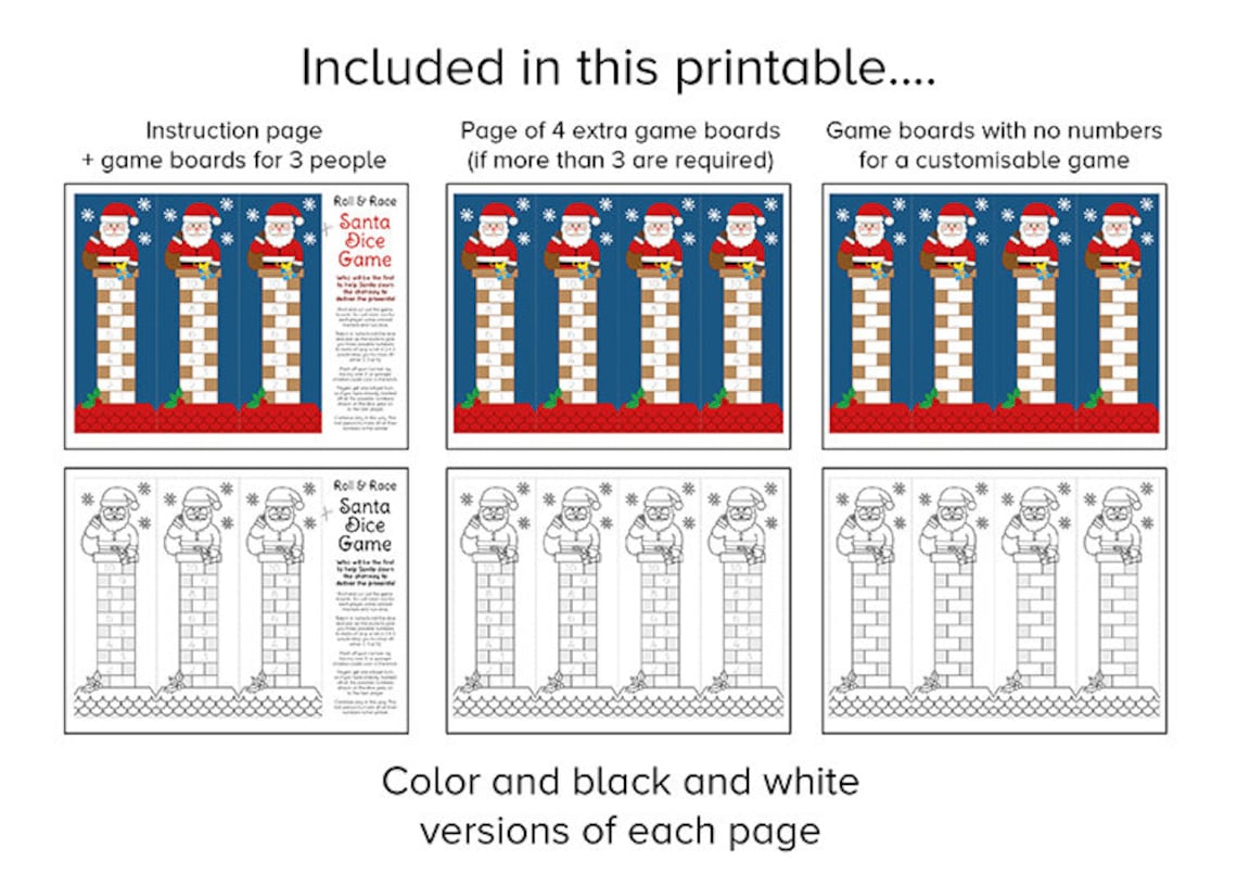 Roll & Race Santa Christmas Dice Game, Kids Xmas Math Coloring Activity ...