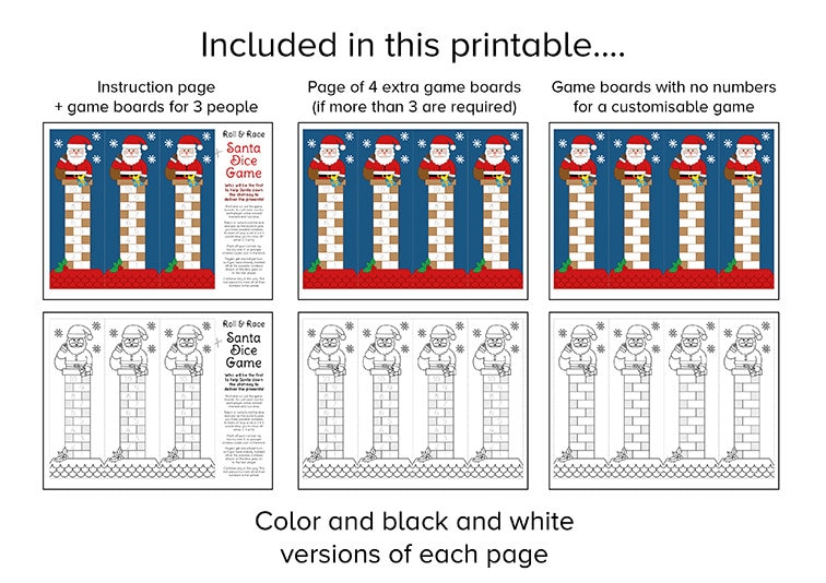 Roll & Race Santa Christmas Dice Game, Kids Xmas Math Coloring Activity ...