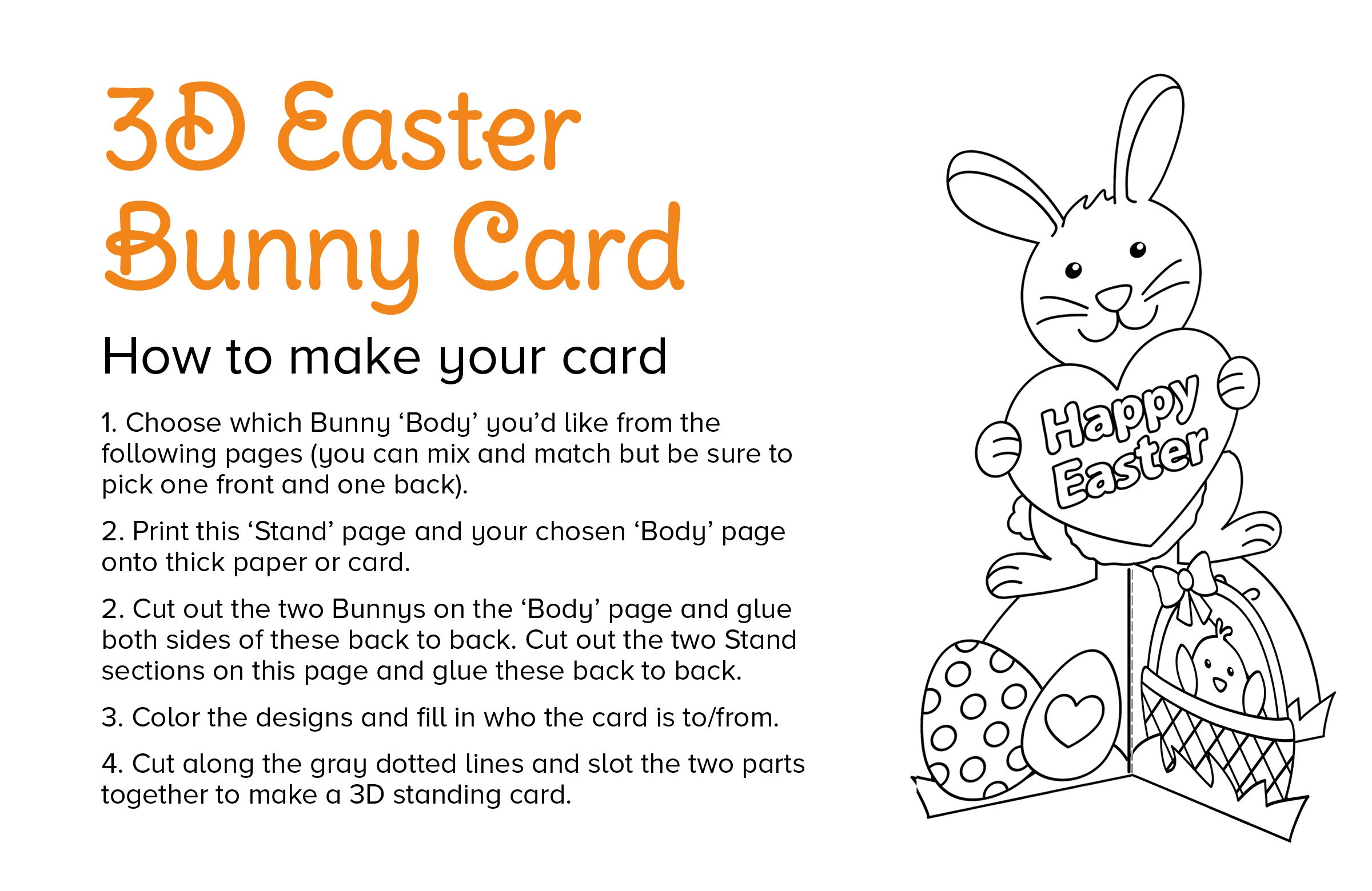 Easter Bunny 3D Greetings Card Craft, Cute Rabbit Cut-out & Color Model ...