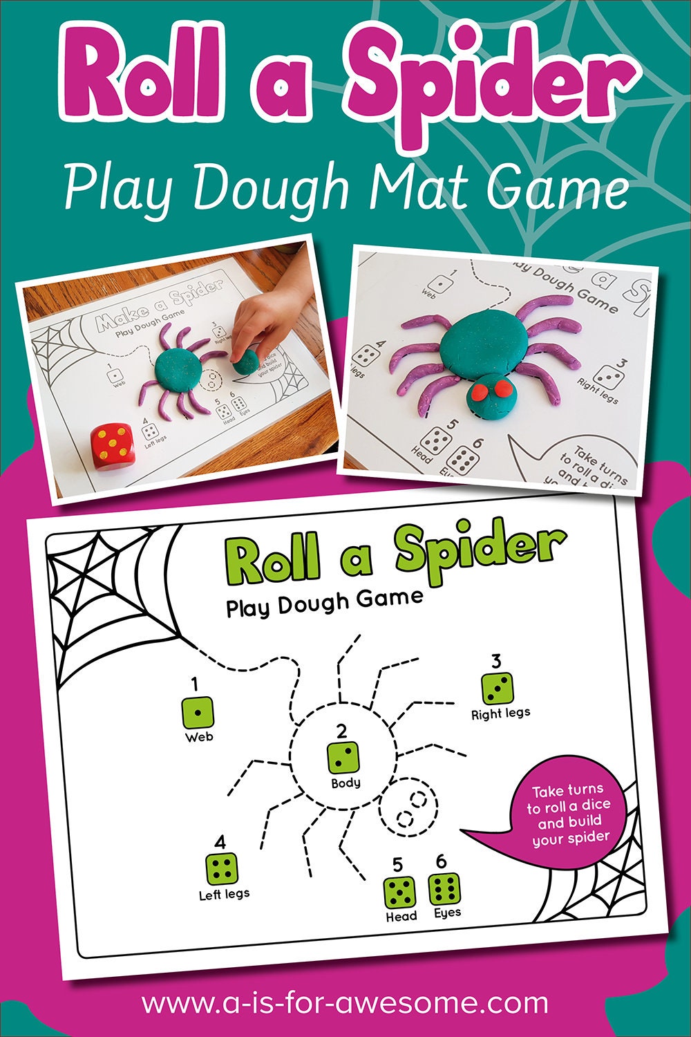 Roll a Spider Play Dough Mat Dice Game Kids Halloween Playdoh - Etsy