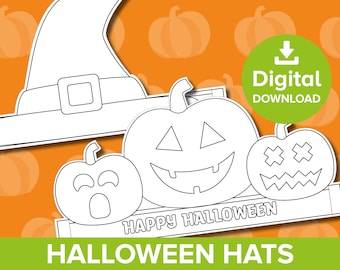 Monster Paper Hat Halloween Crafts, Spooky Coloring Birthday Party Bag ...
