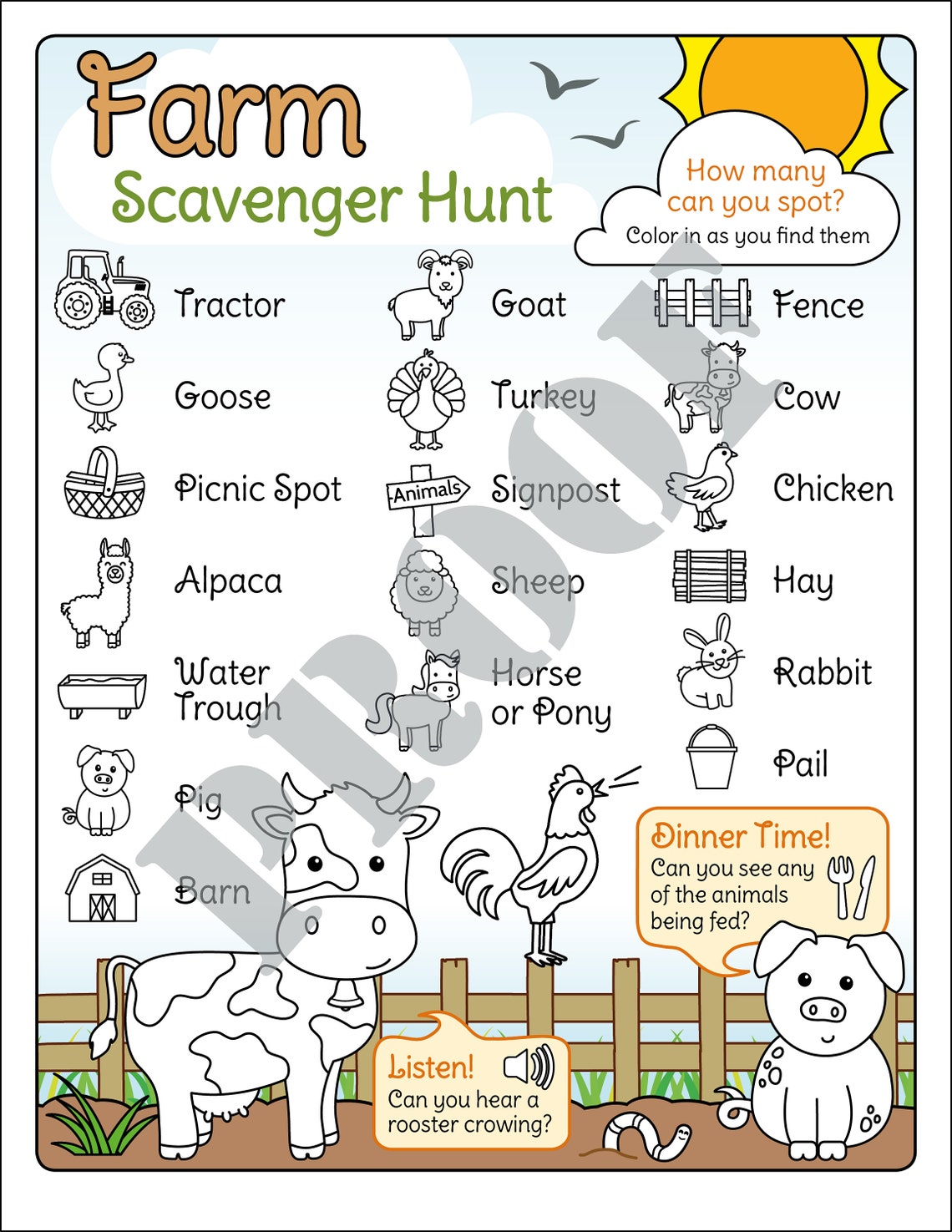 Farm Scavenger Hunt, Kids Animal Park Treasure Hunt, Children Outdoor ...