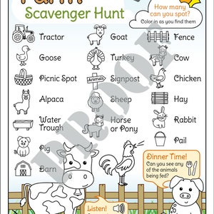 Farm Scavenger Hunt, Kids Animal Park Treasure Hunt, Children Outdoor ...