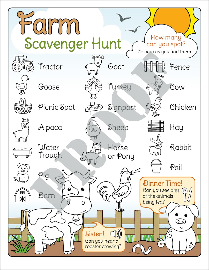 Farm Scavenger Hunt Kids Animal Park Treasure Hunt Children - Etsy