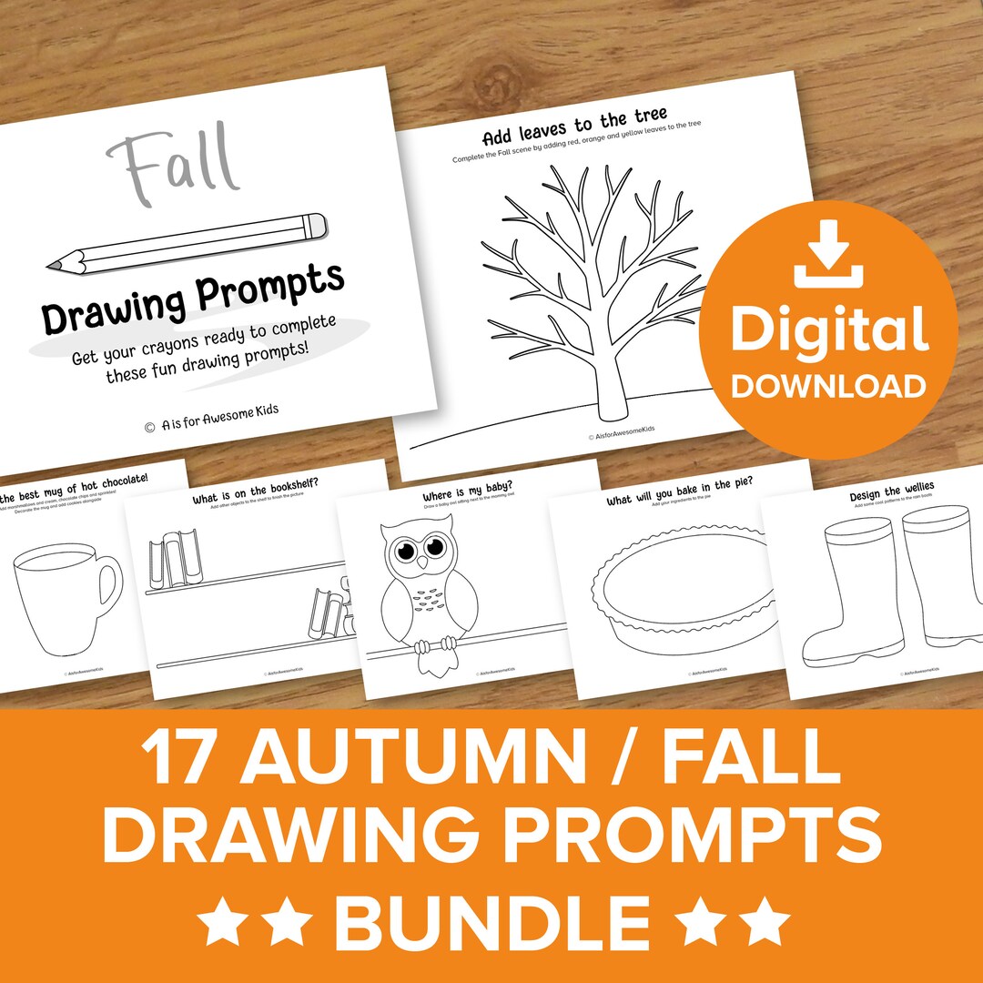 Fall / Autumn Drawing Prompt Bundle, Children's Doodle Picture ...