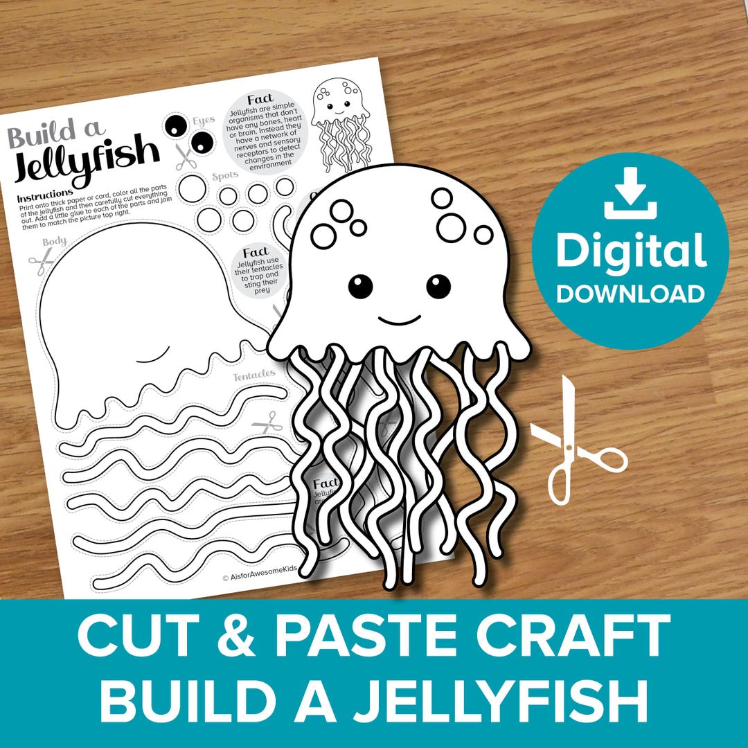 Jellyfish Cut & Paste Craft Printable, Marine Jelly Fish Color and ...