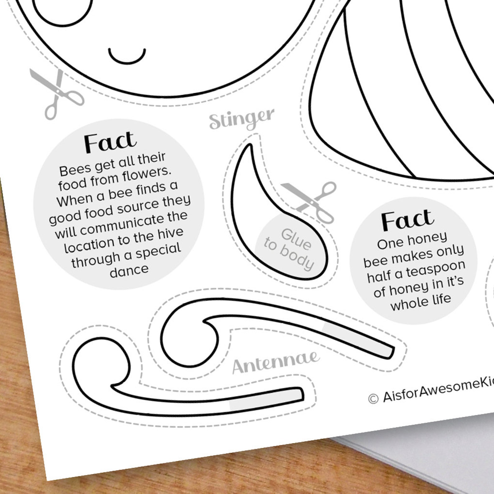 Bee Cut & Paste Craft Printable, Spring Bug Color and Build Kit, Summer ...