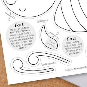 Bee Cut & Paste Craft Printable, Spring Bug Color and Build Kit, Summer ...