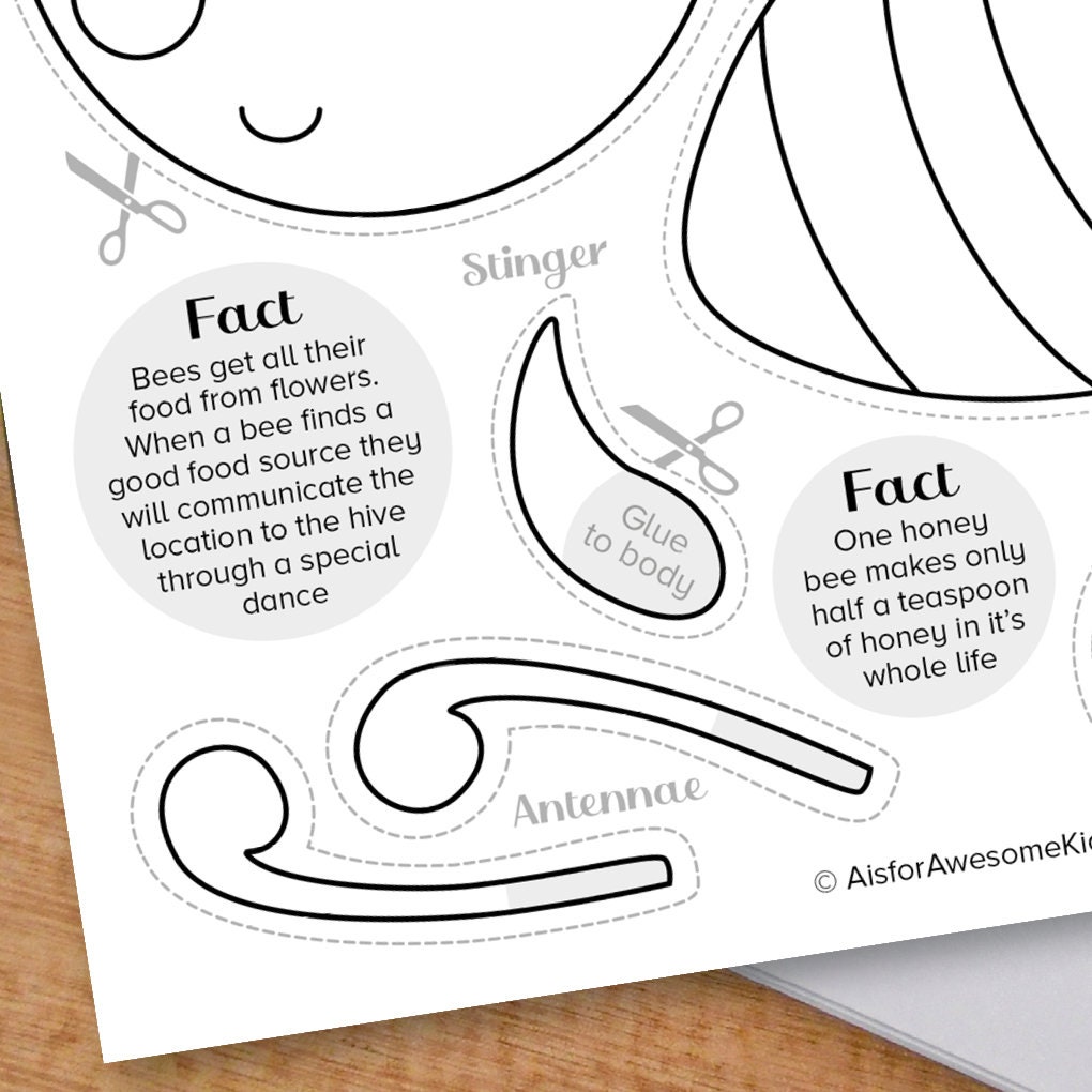 Bee Cut & Paste Craft Printable, Spring Bug Color and Build Kit, Summer ...