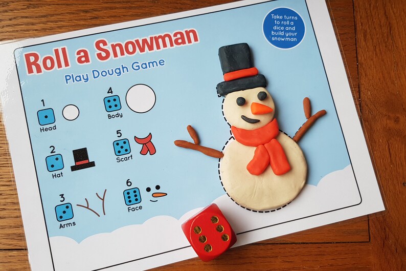 Roll a Snowman Play Dough Mat Game, Kids Christmas Playdoh Dice ...