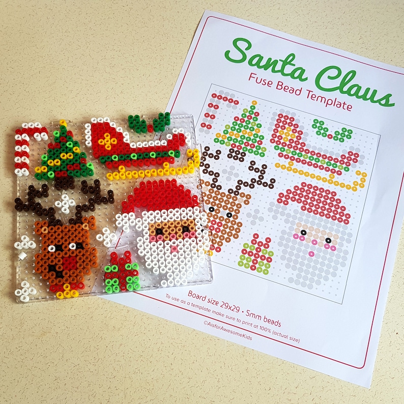 Christmas Fuse Bead Template, Santa Claus Craft Pattern, Hama Perler ...
