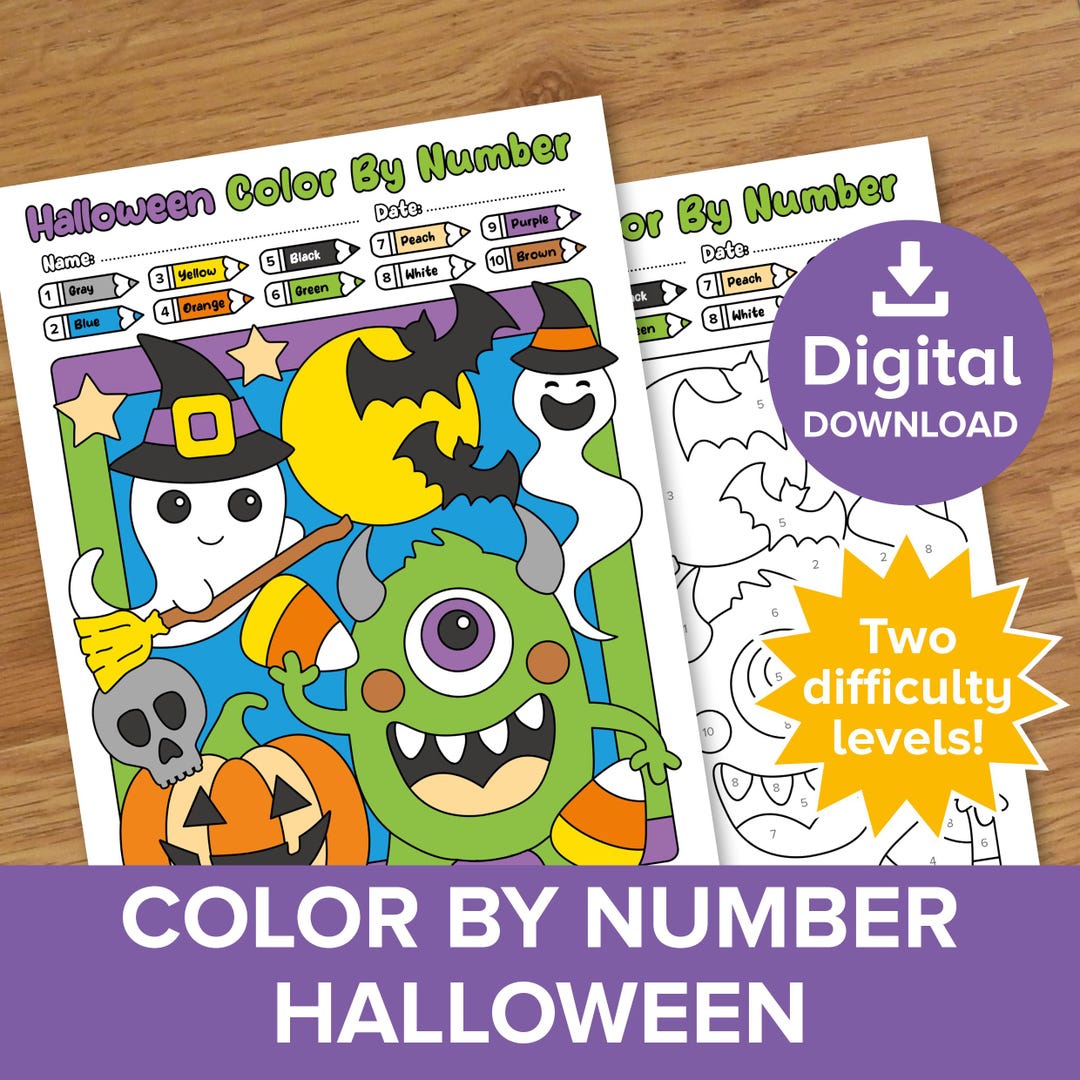 Halloween Color by Number Worksheets, Spooky Monster Picture Reveal ...
