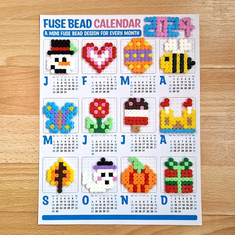 Fuse Bead Calendar 2024, New Year Mini Pixel Art Pattern, Hama Perler ...