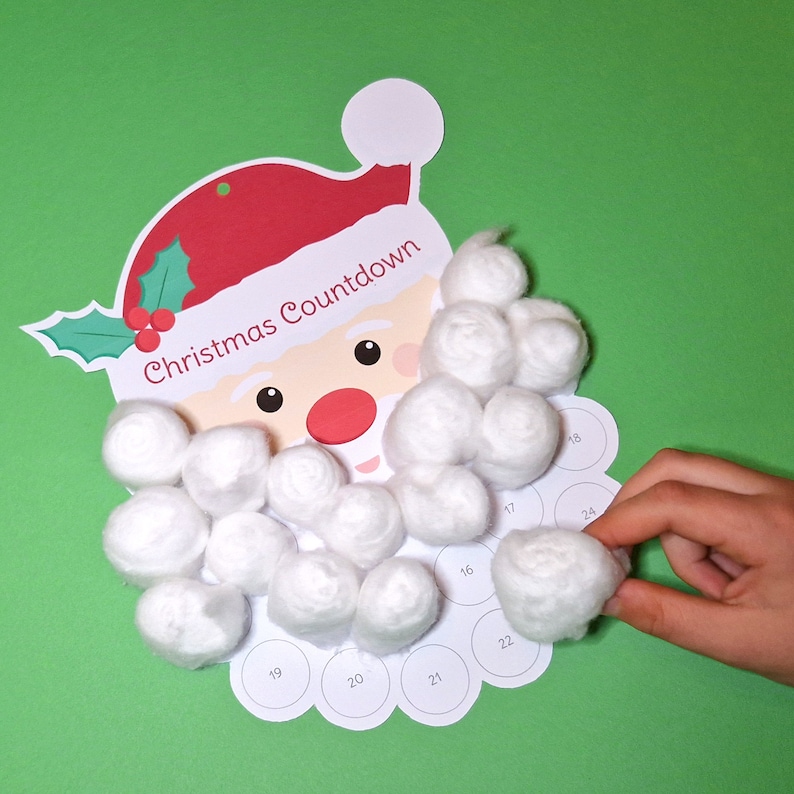 Santa's Beard Cotton Ball Craft, Children's Christmas Countdown Advent ...