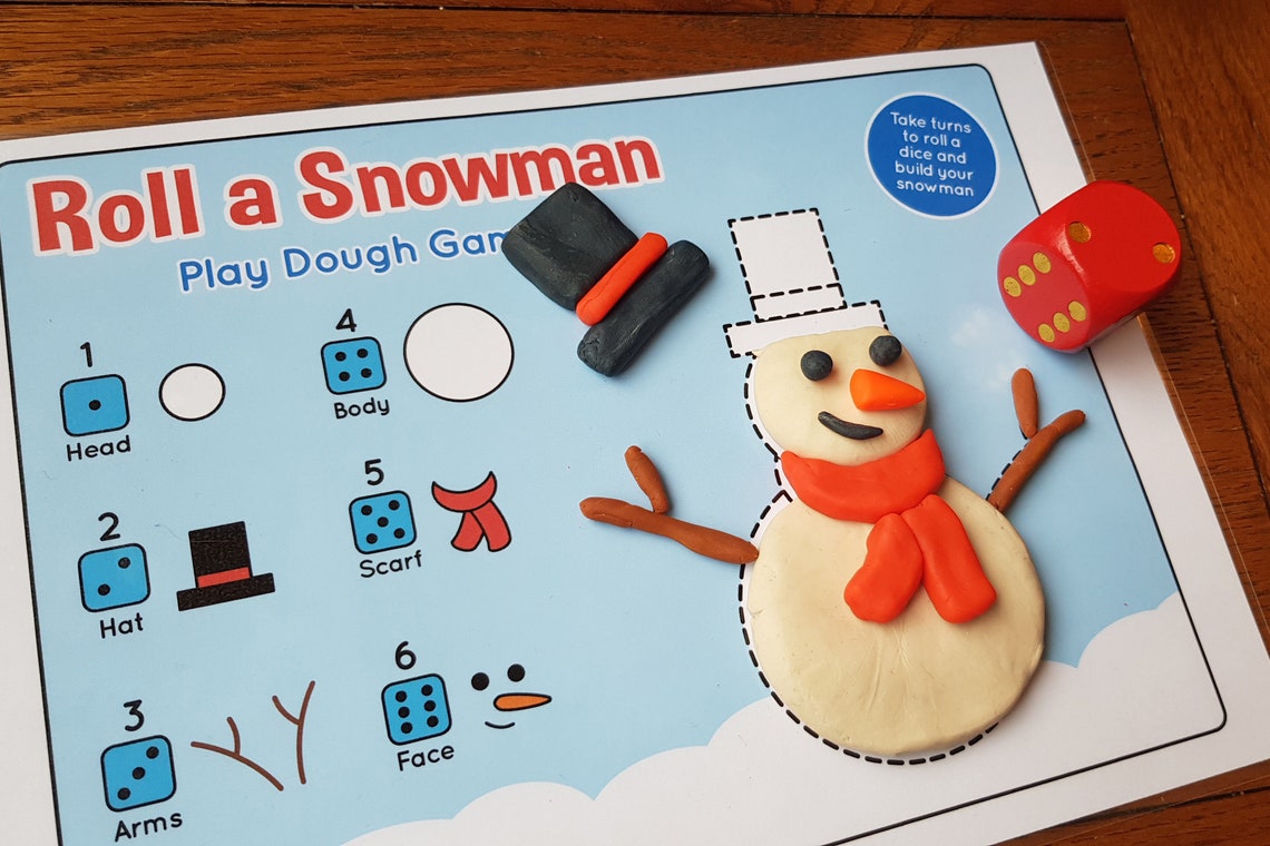 Roll a Snowman Play Dough Mat Game, Kids Christmas Playdoh Dice ...