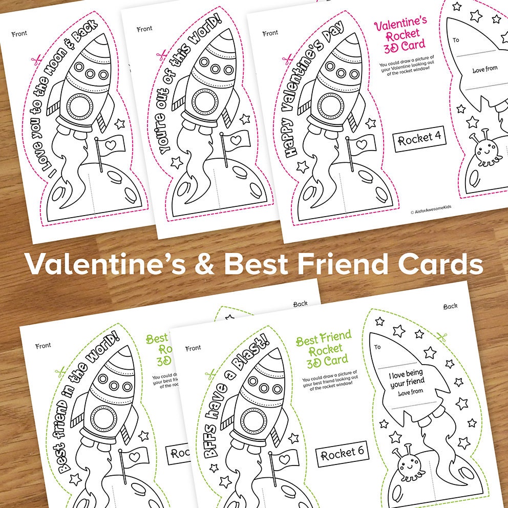 3D Rocket Card Craft, Kids Father's Day Space Coloring Gift, Cut-out ...
