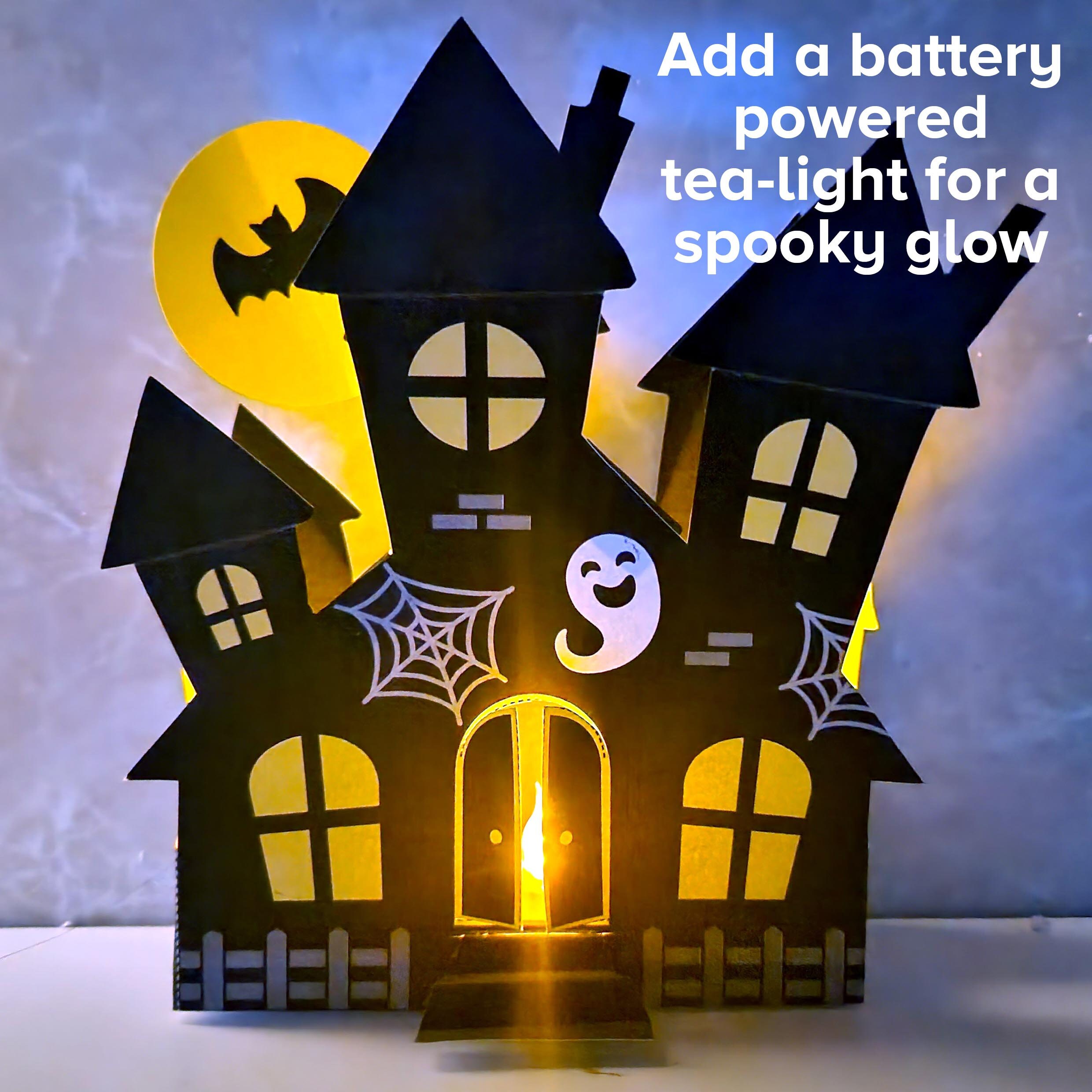 Haunted House 3D Coloring Craft, Halloween Paper Dolls House Tealight ...