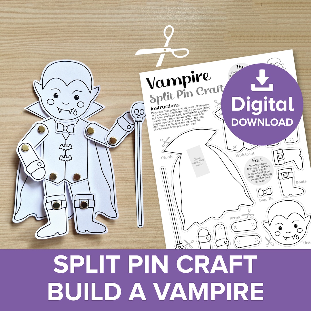 Vampire Split Pin Craft Printable, Halloween Puppet Show Paper Doll ...