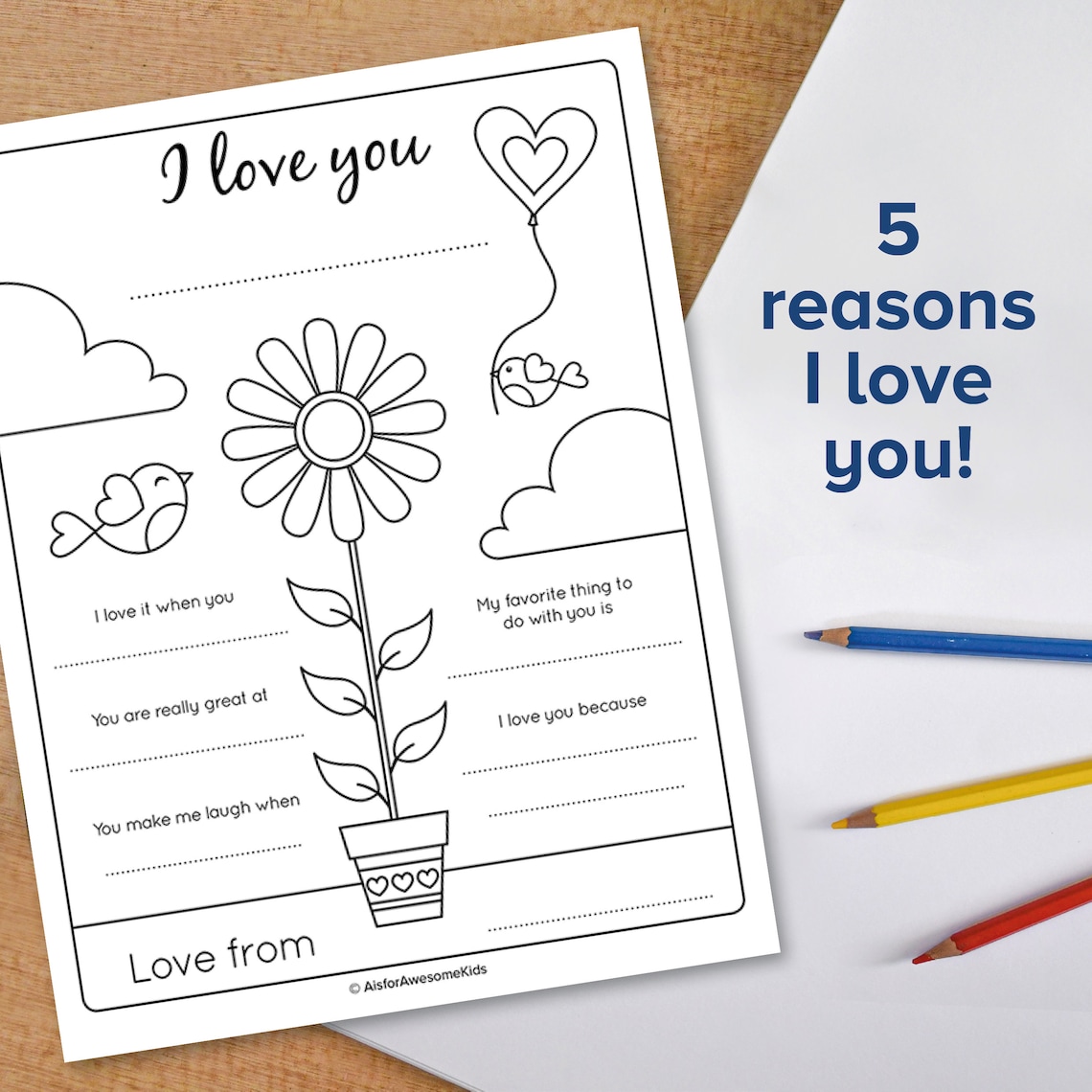 I Love You - Love Notes, Kids BFF Valentine's Letter Writing Prompt ...