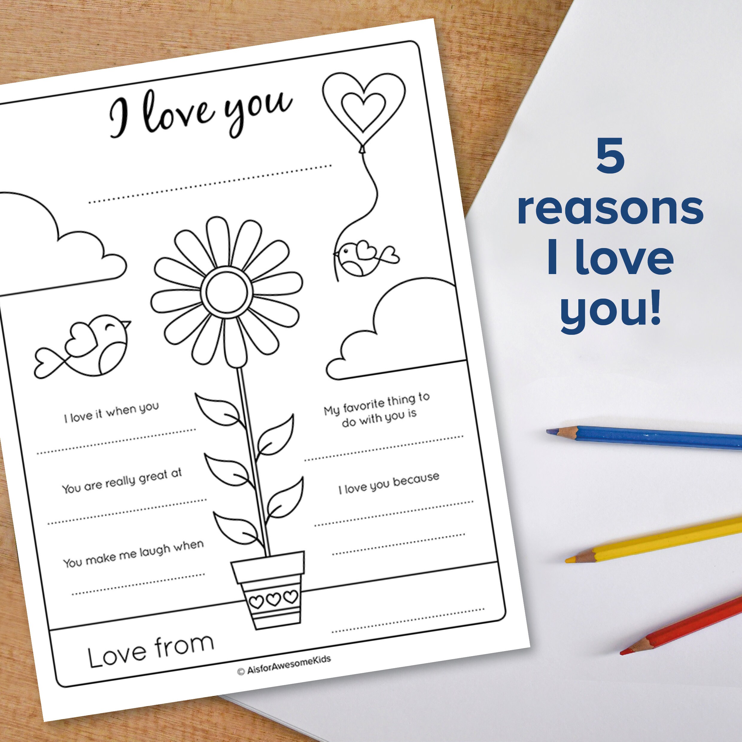 I Love You - Love Notes, Kids BFF Valentine's Letter Writing Prompt ...