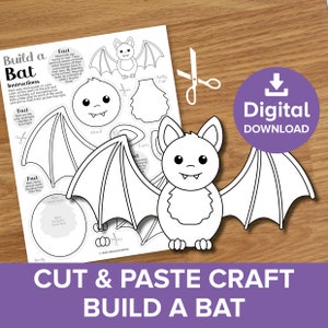 Build a Bat Cut & Paste Craft, Halloween Creature Coloring Kit, Night ...