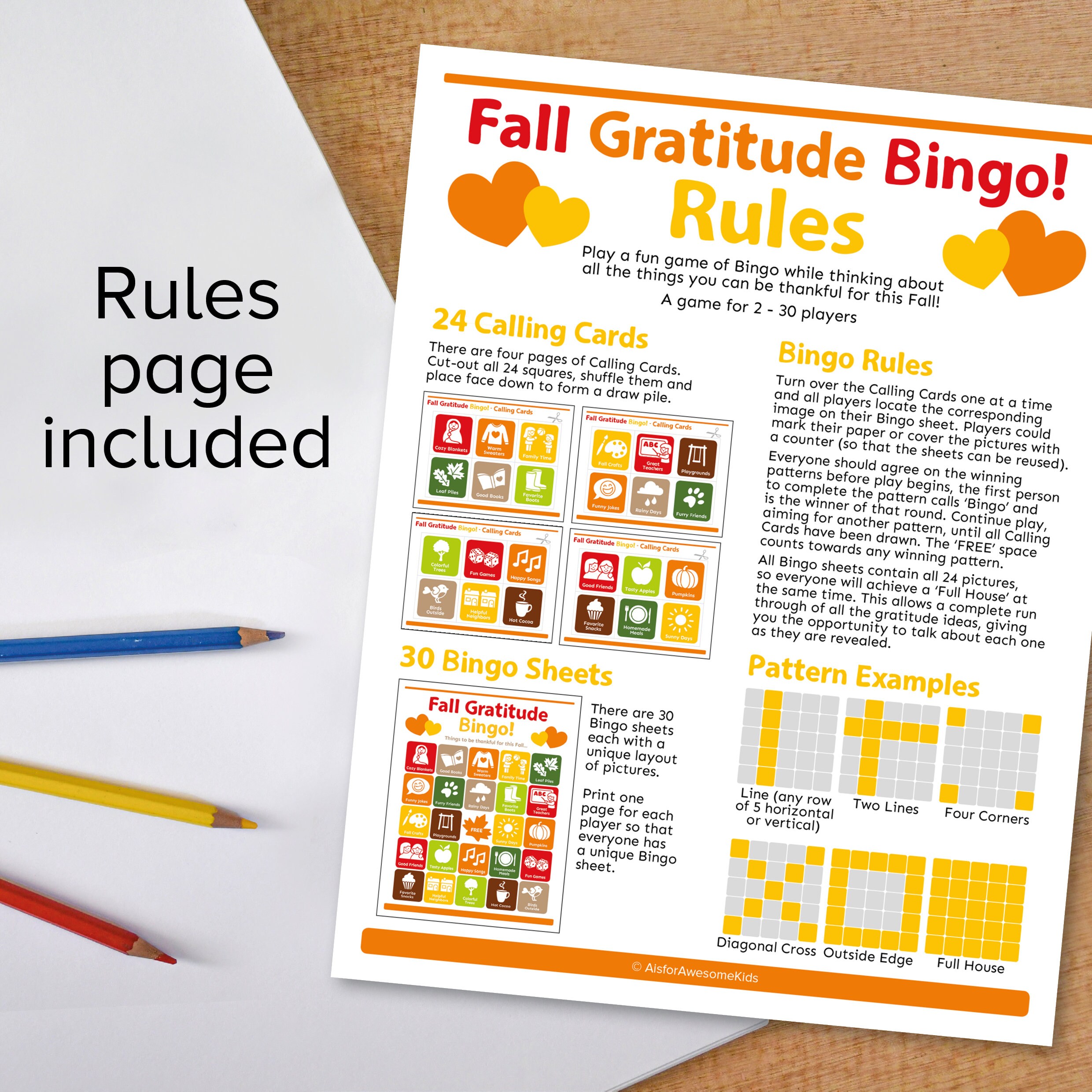 Fall Gratitude Bingo Game Printable, Autumn Mindfulness Group Games ...