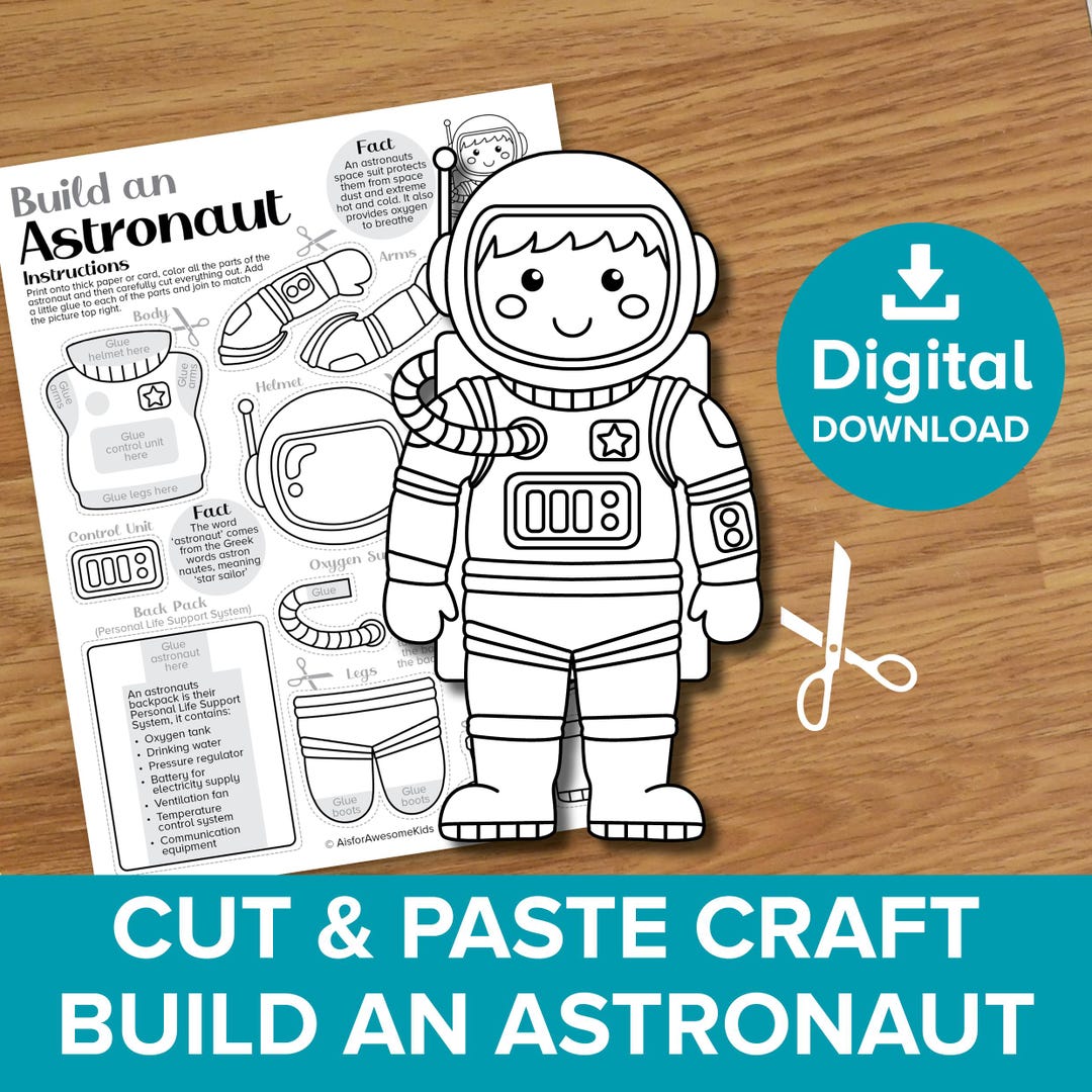 Astronaut Cut & Paste Craft, Color and Build Spaceman Puppet, Kids ...