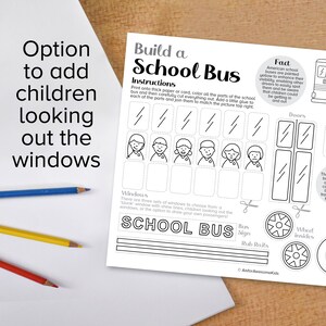 Build a School Bus Cut & Paste Craft, Back to School Coloring Page ...
