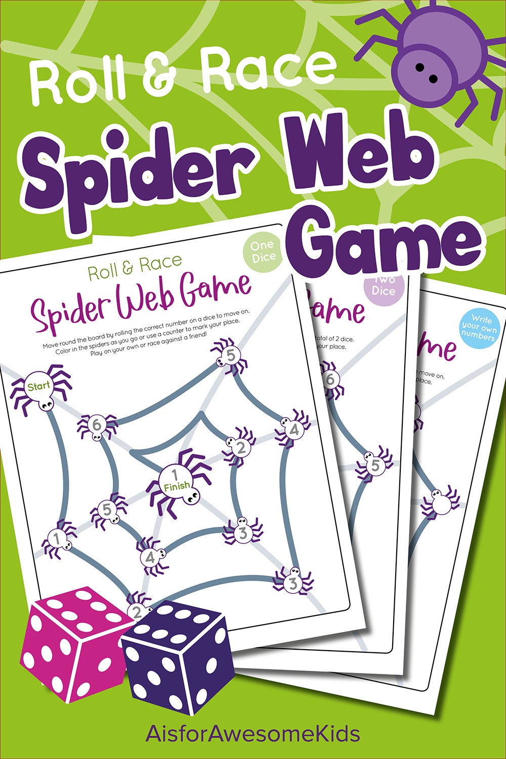 Roll & Race Spider Web Dice Game Kids Halloween Spiderweb - Etsy