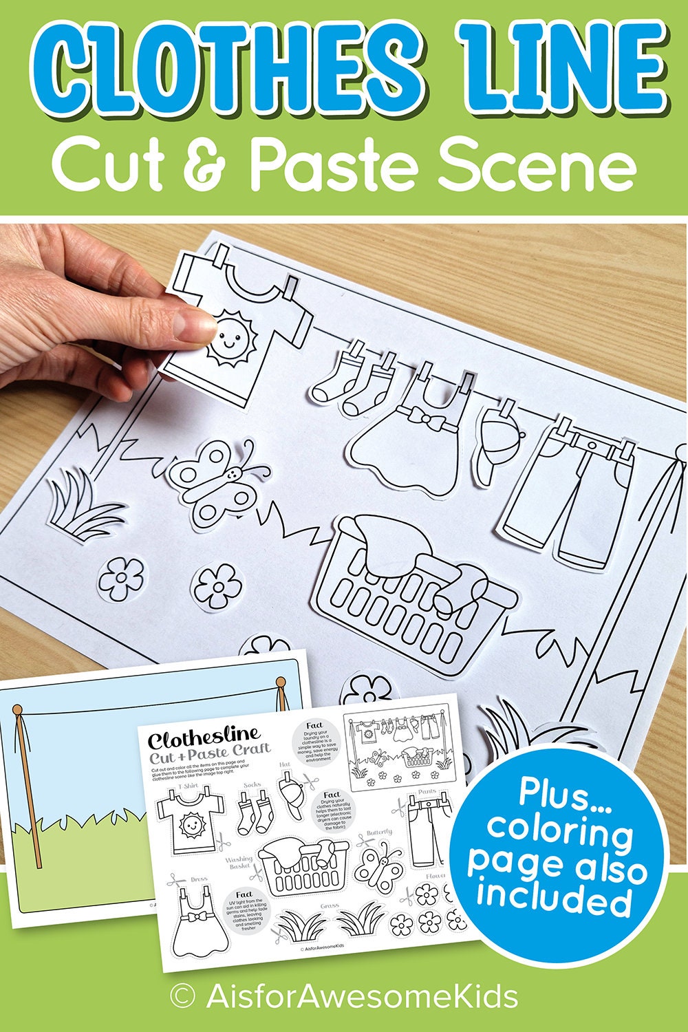 Clothesline Cut & Paste Craft, Washing Line Coloring Page Printable ...