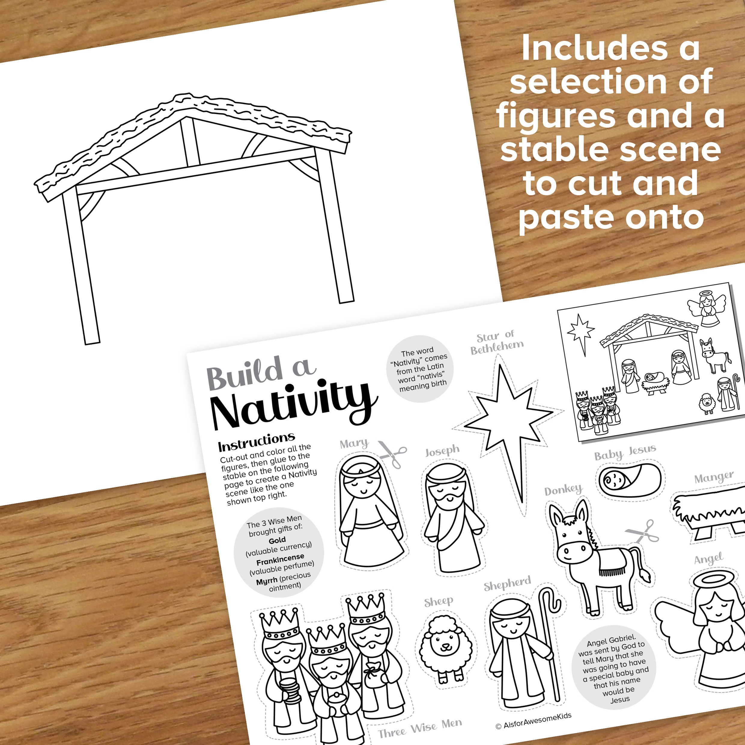 Christmas Nativity Cut & Paste Craft, Kids Colour and Build Xmas Jesus ...