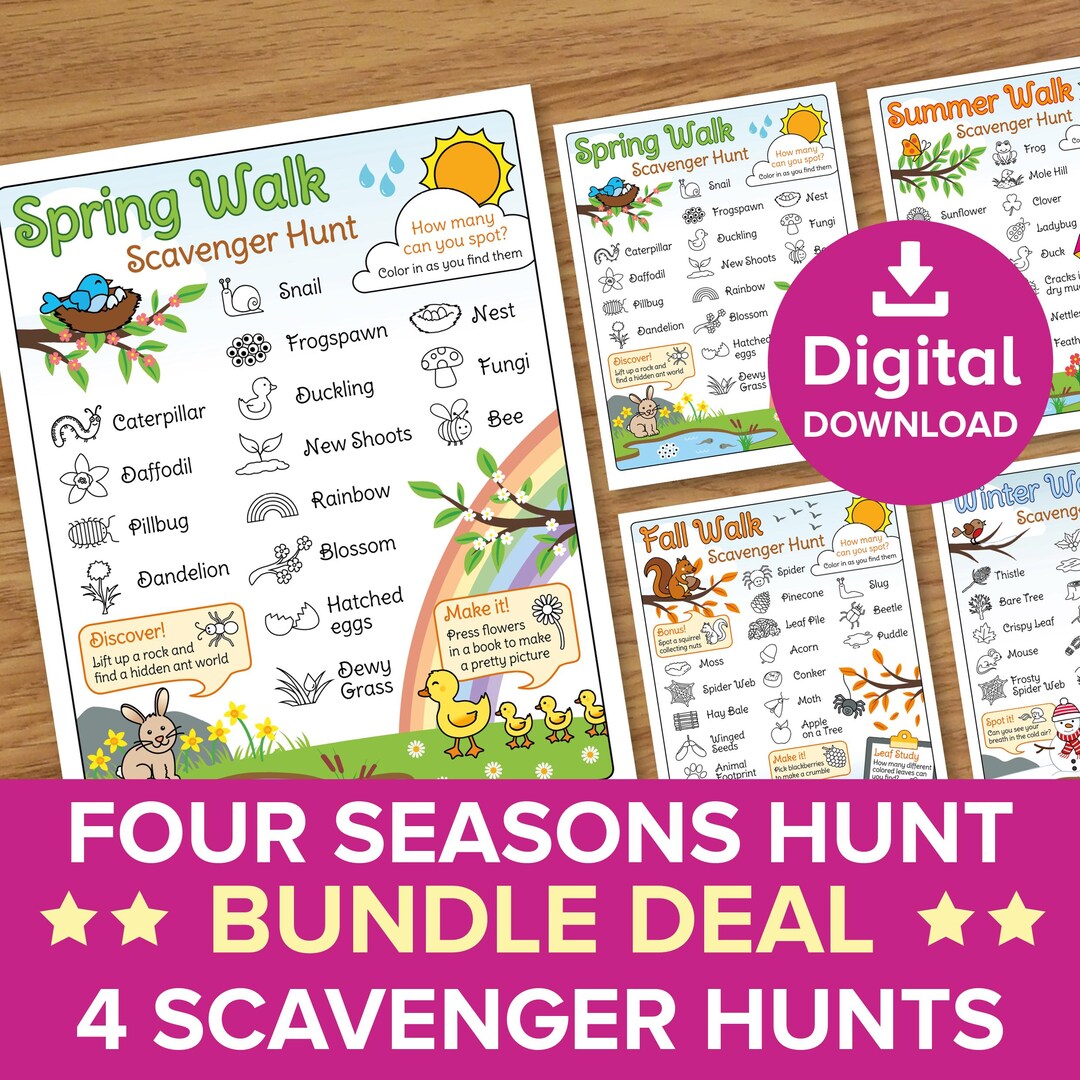 Four Seasons Nature Walk Scavenger Hunt, Kids Spot & Color Treasure ...