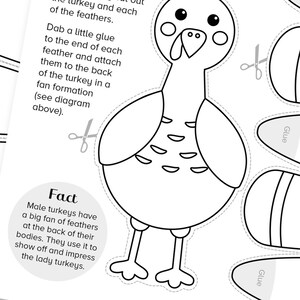 Thankful Turkey Cut & Paste Craft, Build a Thanksgiving Bird Coloring ...