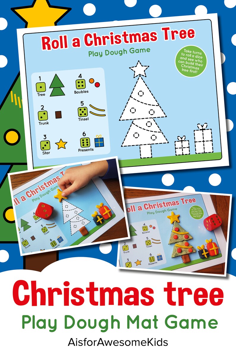 Roll a Christmas Tree Play Dough Mat Game, Kids Xmas Playdoh Dice ...