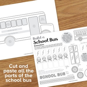 Build a School Bus Cut & Paste Craft, Back to School Coloring Page ...