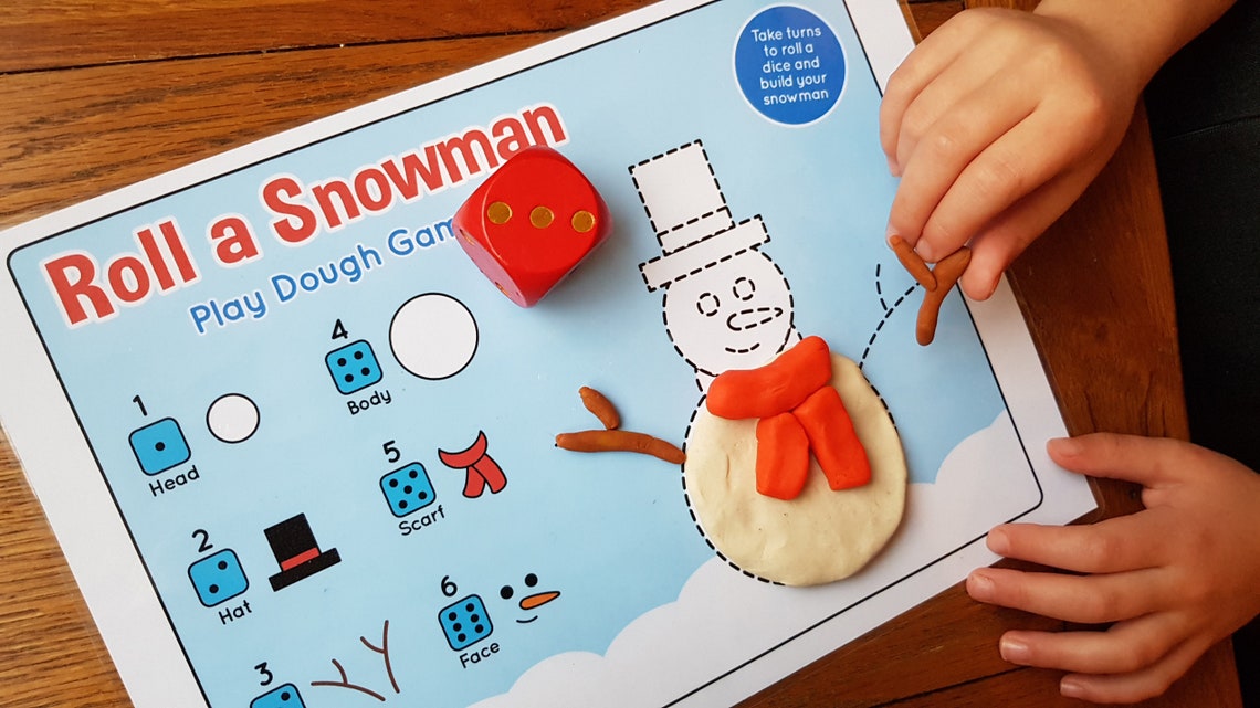 Roll a Snowman Play Dough Mat Game, Kids Christmas Playdoh Dice ...