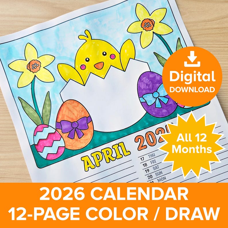 2026 Coloring Calendar Printable, January Month to View 12 Page Lined ...