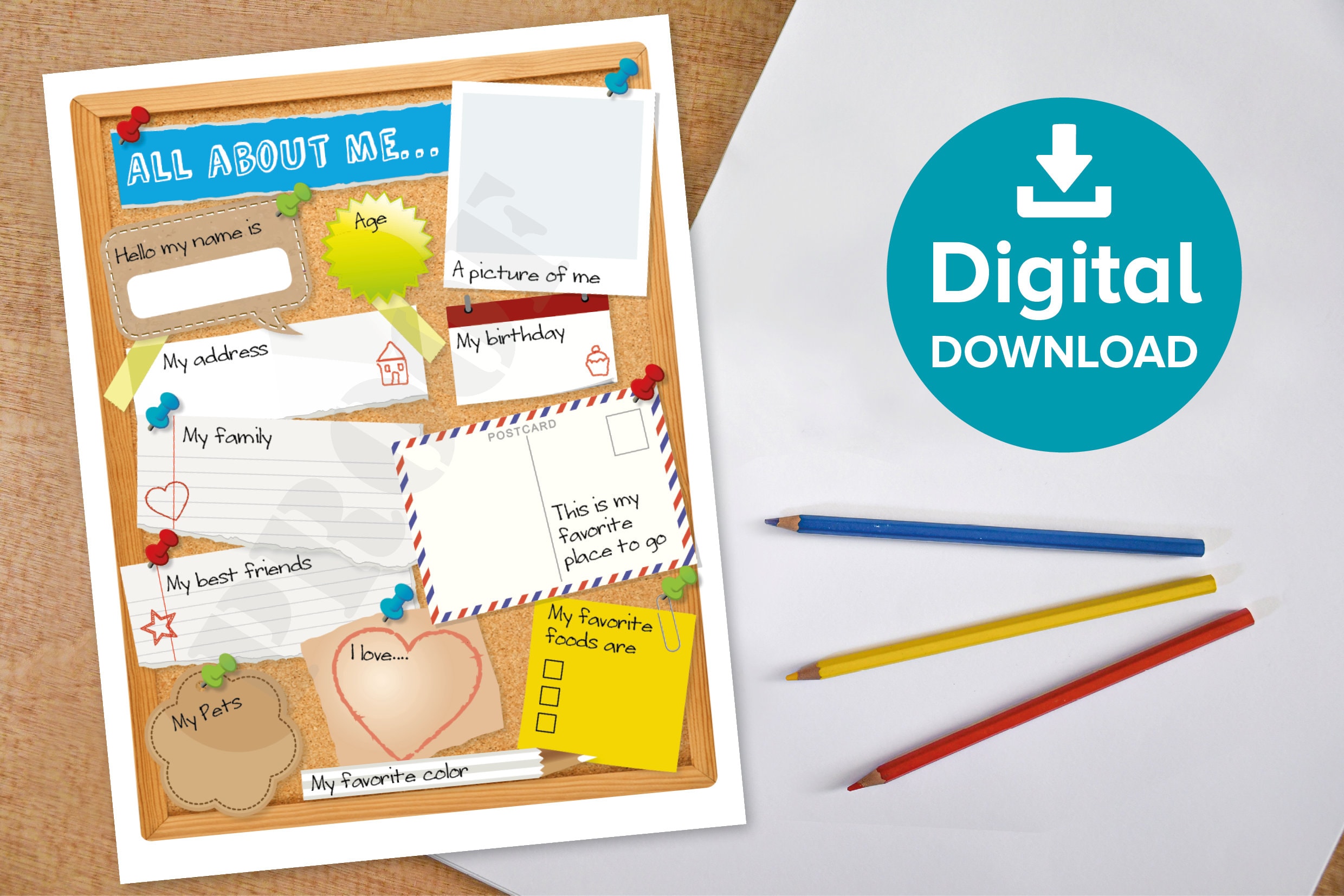 All About Me Worksheet Poster, Childrens Personal Fact Sheet, Kids Fill ...