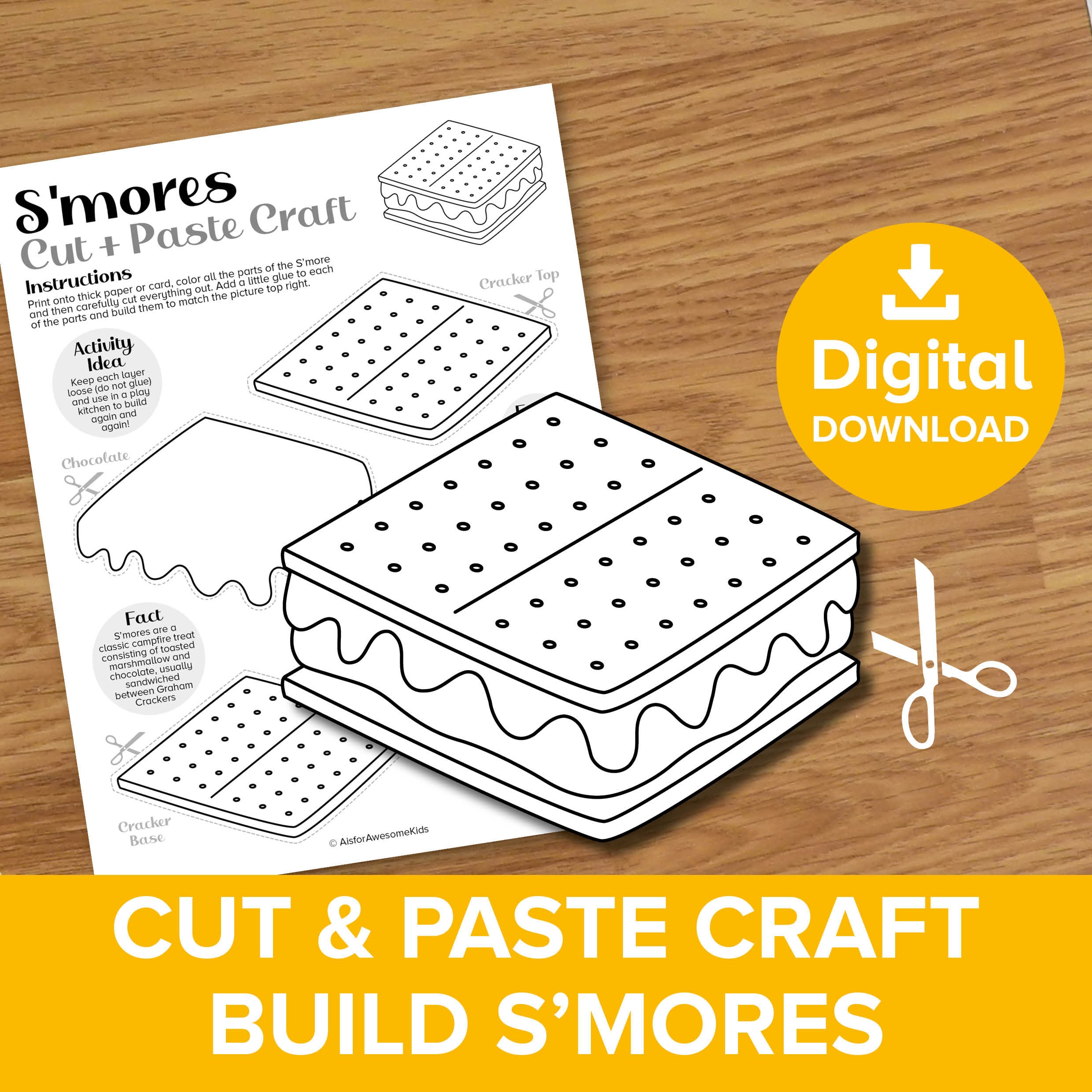S'mores Cut & Paste Craft Printable, Summer Camping Color and Build Art ...