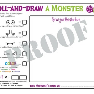 Roll & Draw a Monster Drawing Prompt Activity Kids Halloween | Etsy